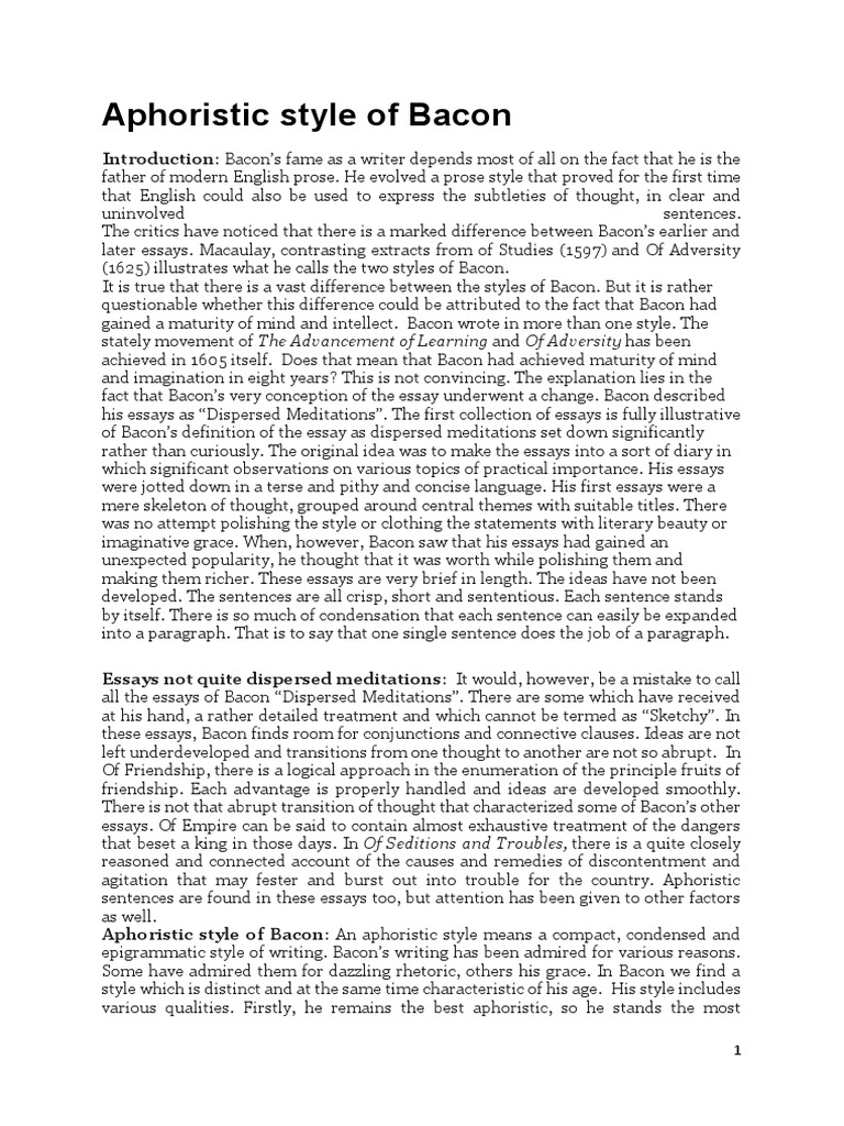 Aphoristic Style of Bacon: Introduction: Bacon's Fame As A Writer ...