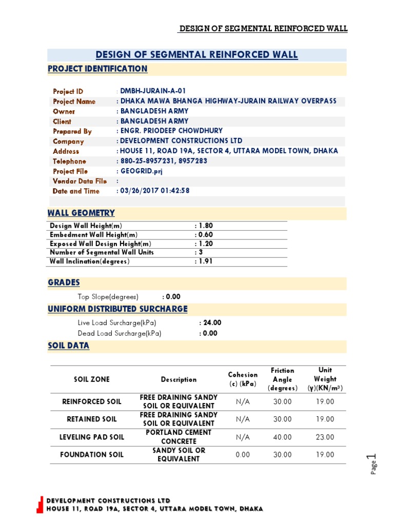 Design of Segmental Reiforced Wall | PDF