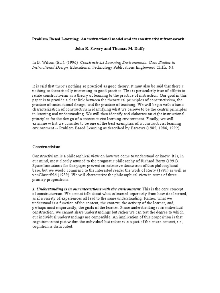 Savery y Duffy (1996) Problem Based Learning An Instructional Model and Its Constructivist ...