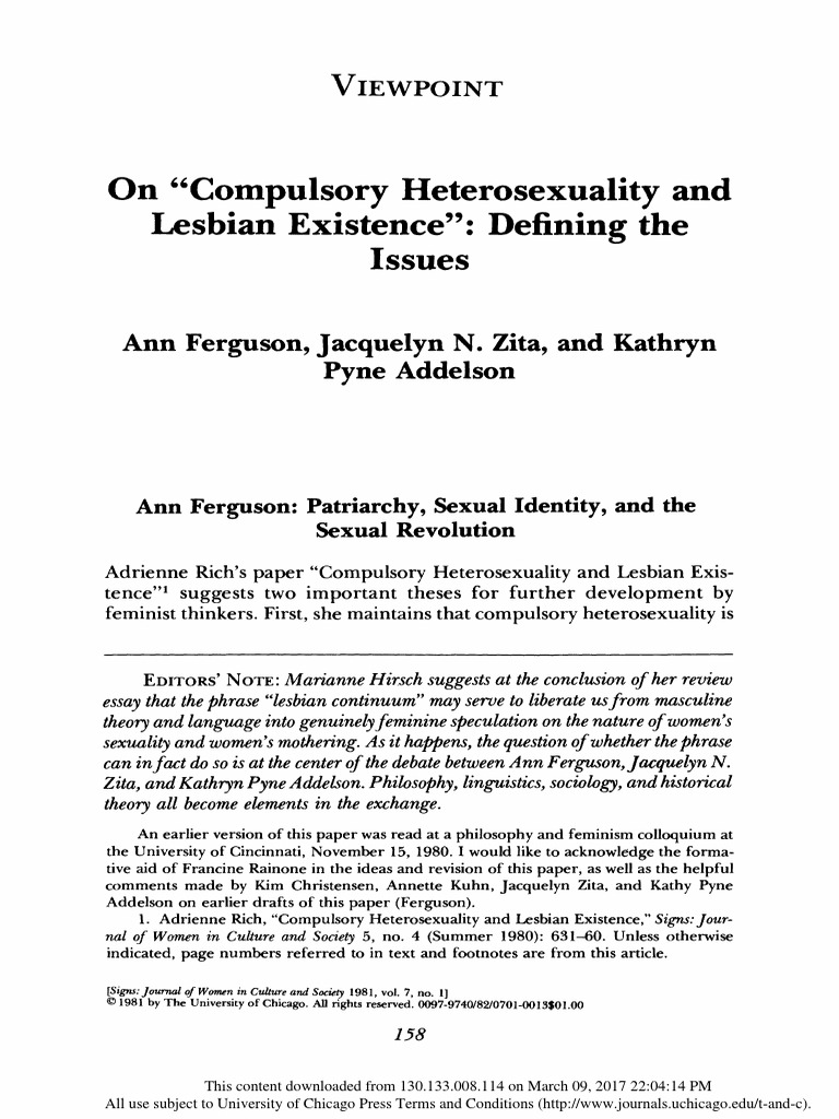 On Compulsory Heterosexuality and Lesbian Existence Defining The Issues ...