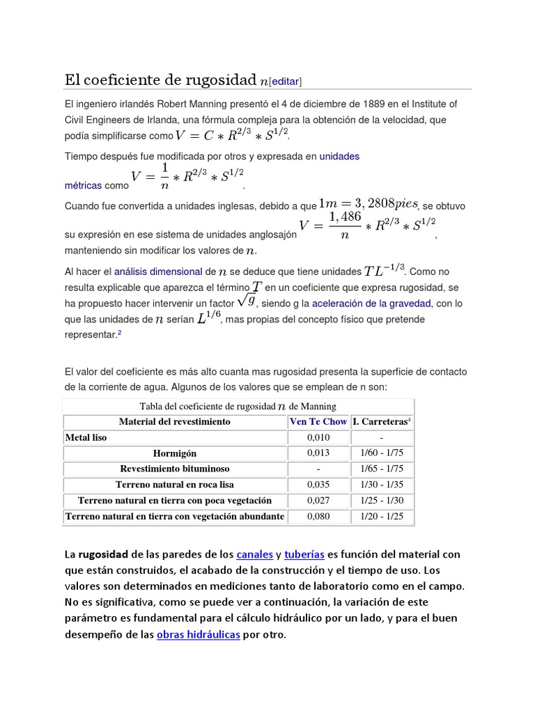 El Coeficiente de Rugosidad | Mecánica | Ingeniería mecánica