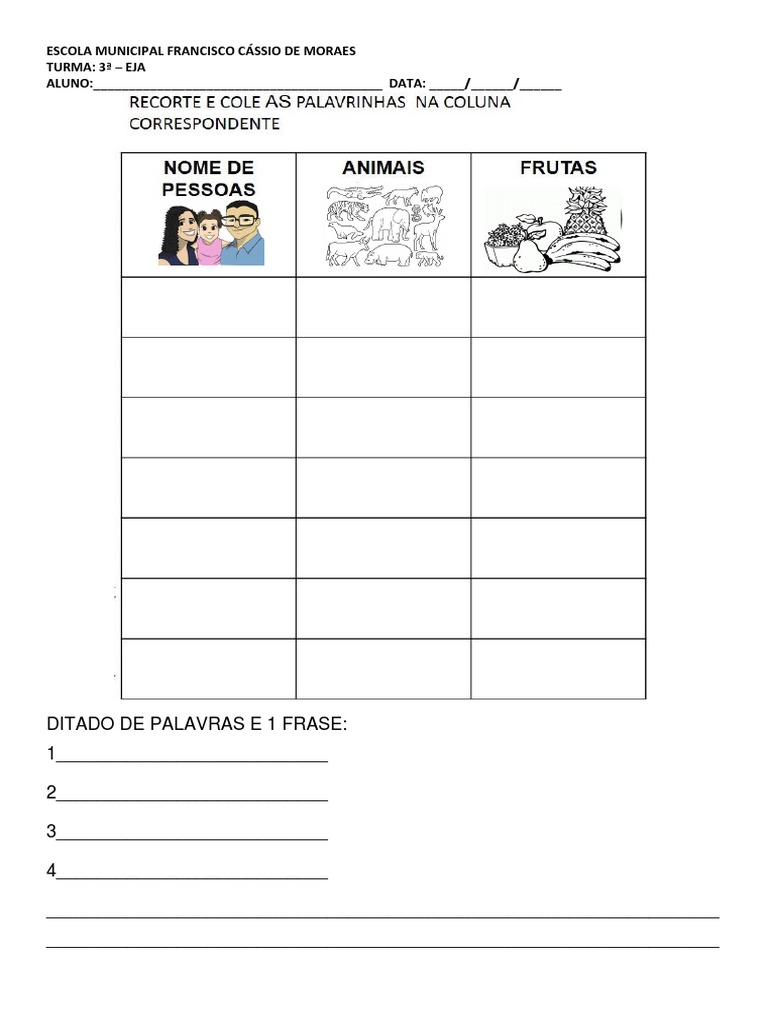 Diagnóstico de Escrita - Ditado de Palavras e 1 Frase | PDF | Carreira ...