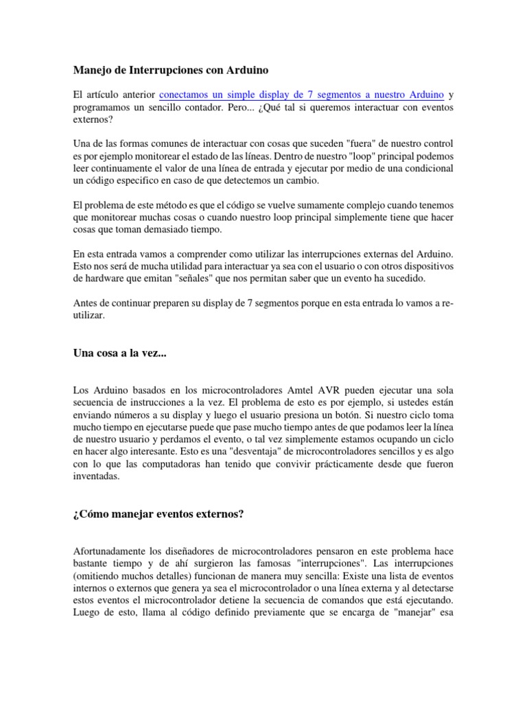 Manejo de Interrupciones Con Arduino | PDF | Microcontrolador | Arduino