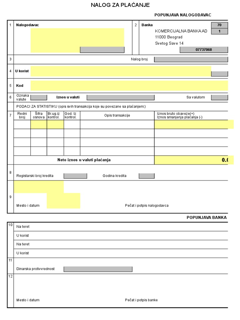Nalog Za Placanje Prema Inostranstvu Obr 70 - 1 | PDF