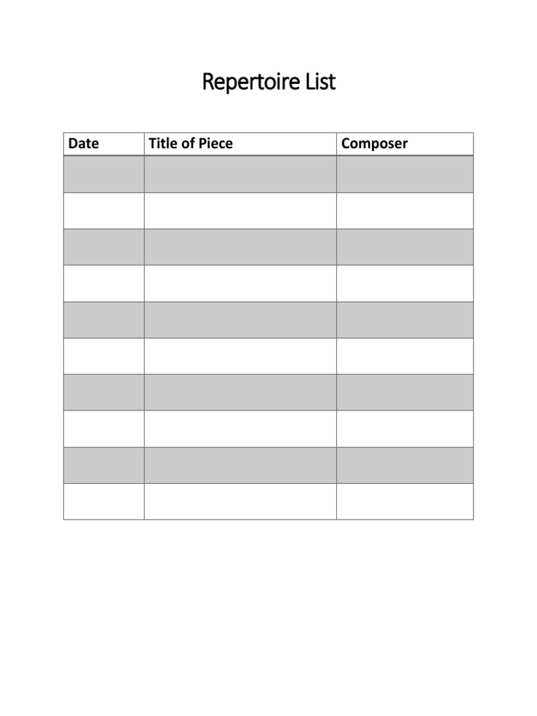 Repertoire List: Date Title of Piece Composer | PDF