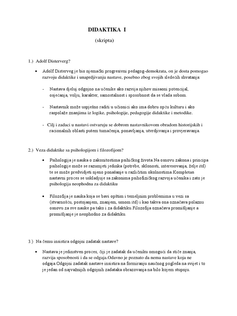 Didaktika 1 Završni Skripta | PDF