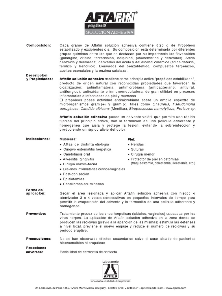 Productos y Uruguay - Prospecto Aftafin Solucion Adhesiva | PDF ...