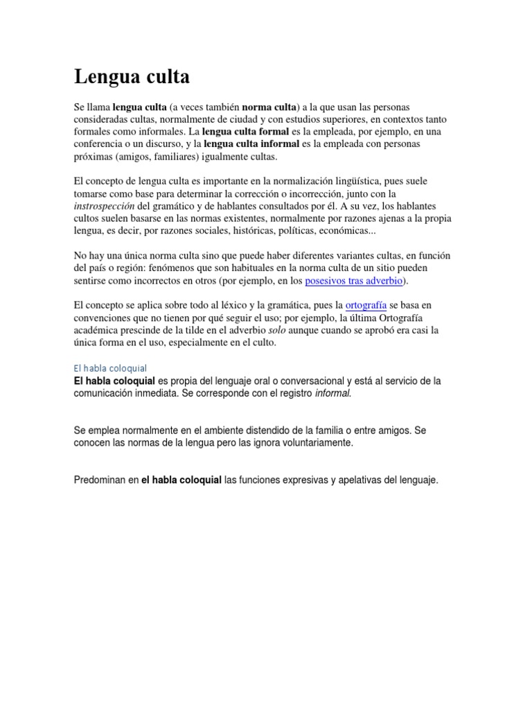 Lengua Culta | PDF