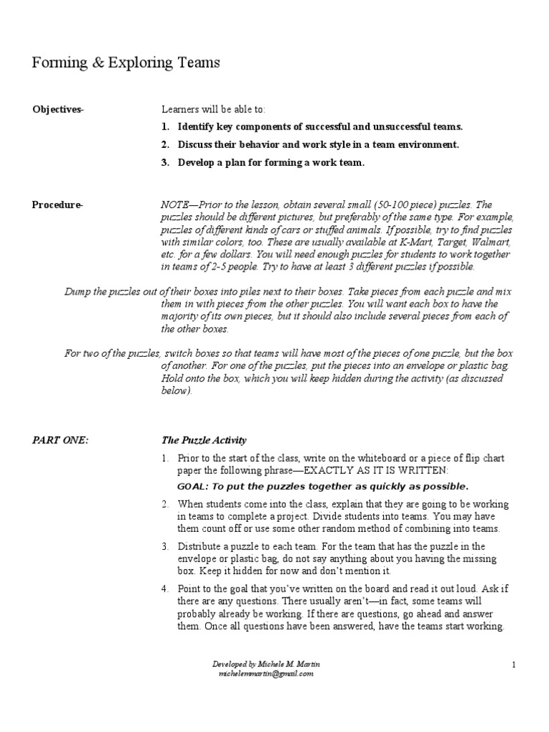 Puzzle Activity Lesson Plan | PDF | Understanding | Lesson Plan