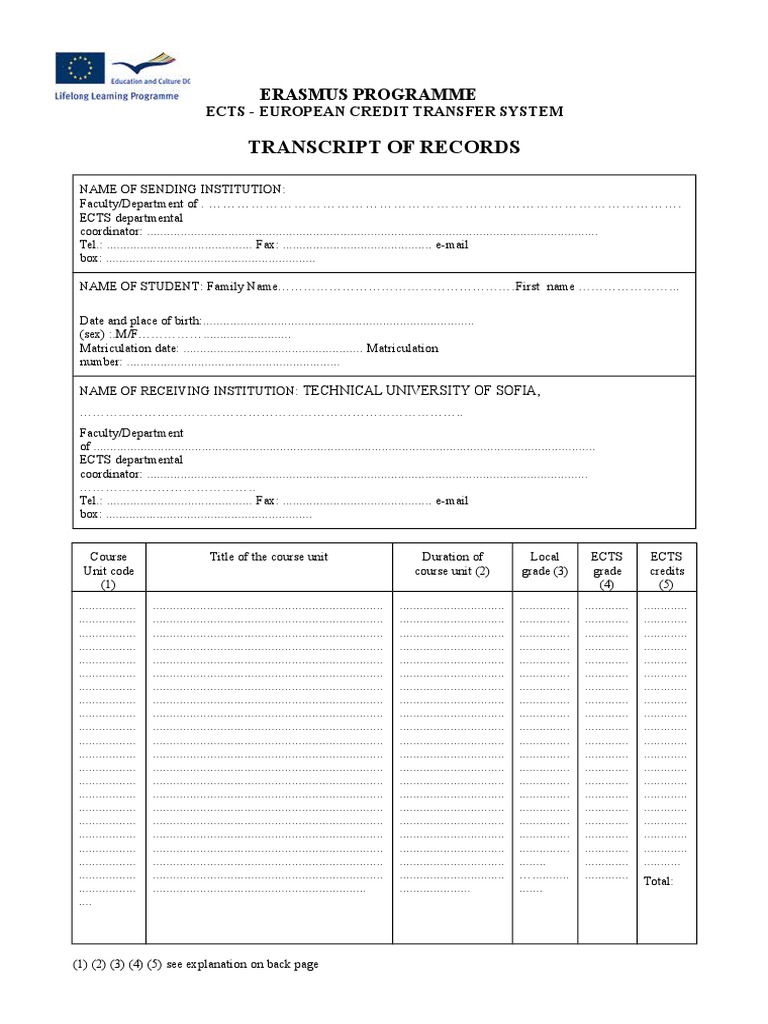 Transcript Records Blank | PDF | Course Credit | Academia