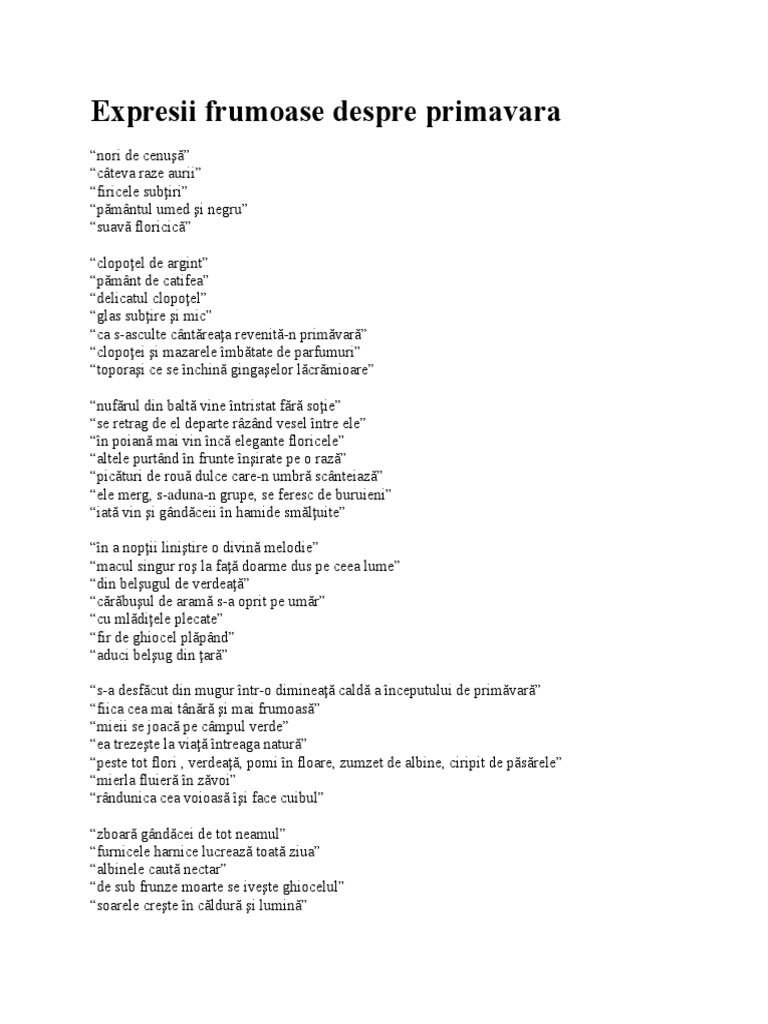 Expresii Frumoase Despre Primavara | PDF