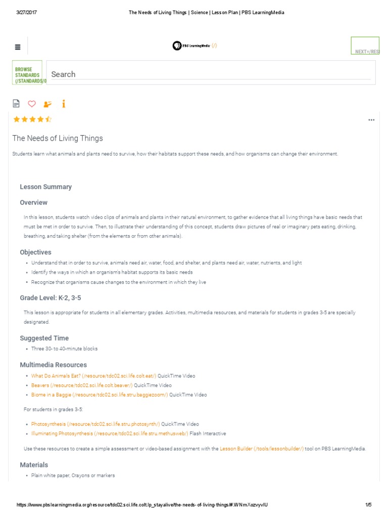 The Needs of Living Things - Science - Lesson Plan - PBS LearningMedia ...