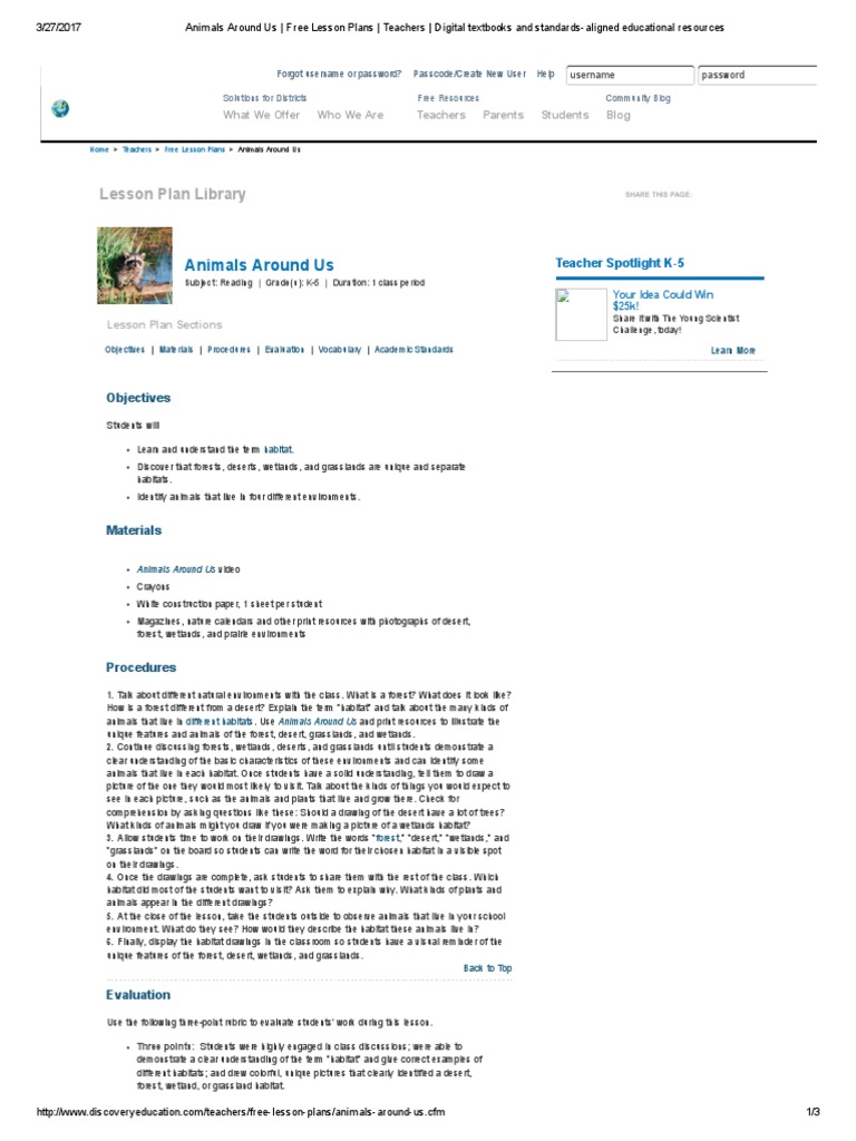 Animals Around Us - Free Lesson Plans - Teachers - Digital Textbooks ...