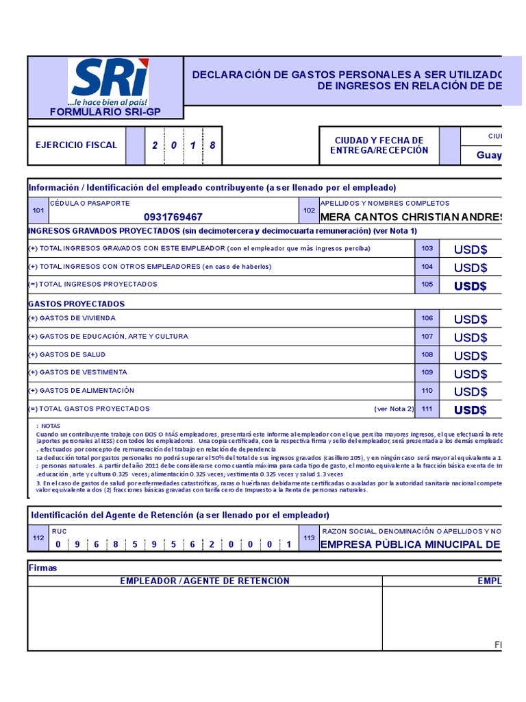 Formulario SRI - GP - Continente | PDF | Impuesto sobre la renta ...