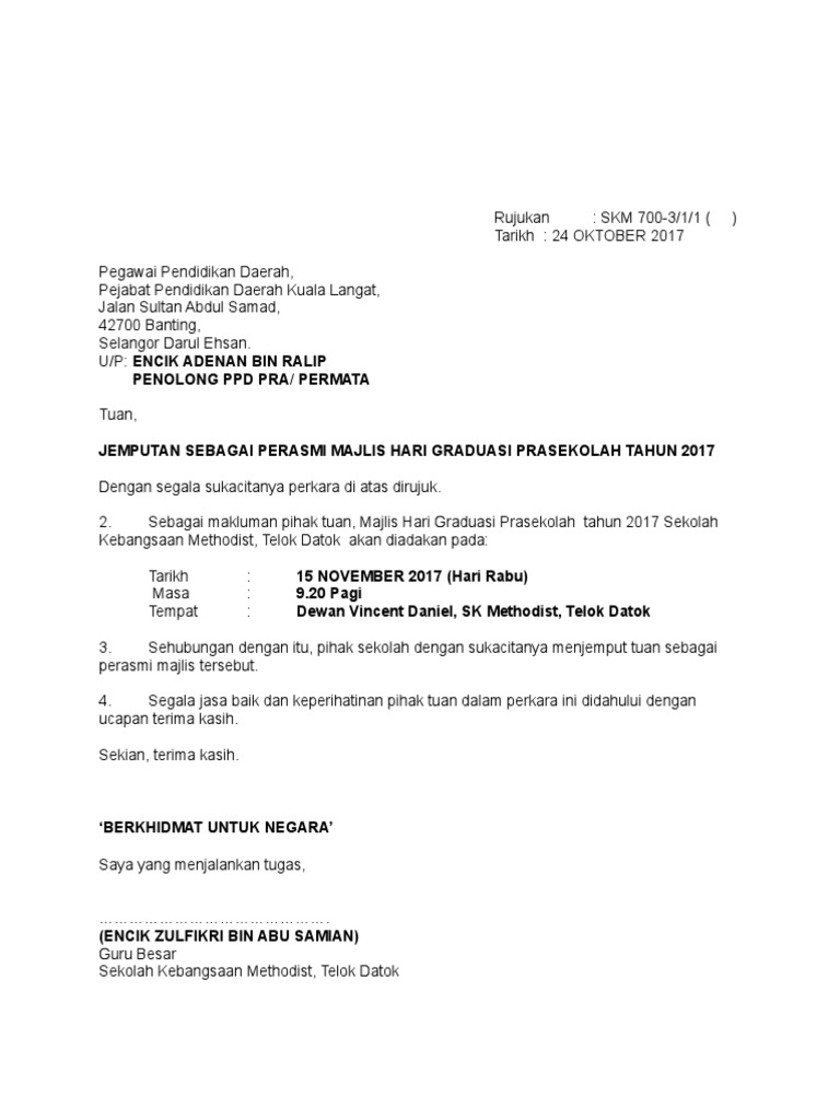 Surat Jemputan Perasmi Hari Graduasi | PDF
