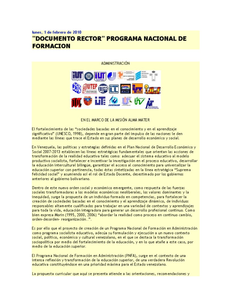 Documento Rector Pnfa | PDF | Venezuela | Democracia