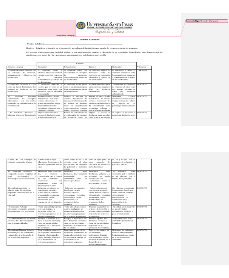 Rubrica Eval Duque 2 | PDF | Concentración | Solución