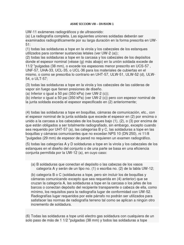 Asme Seccion Viii - Uw11 - Uw51 - Uw52. | PDF | Soldadura | Construcción