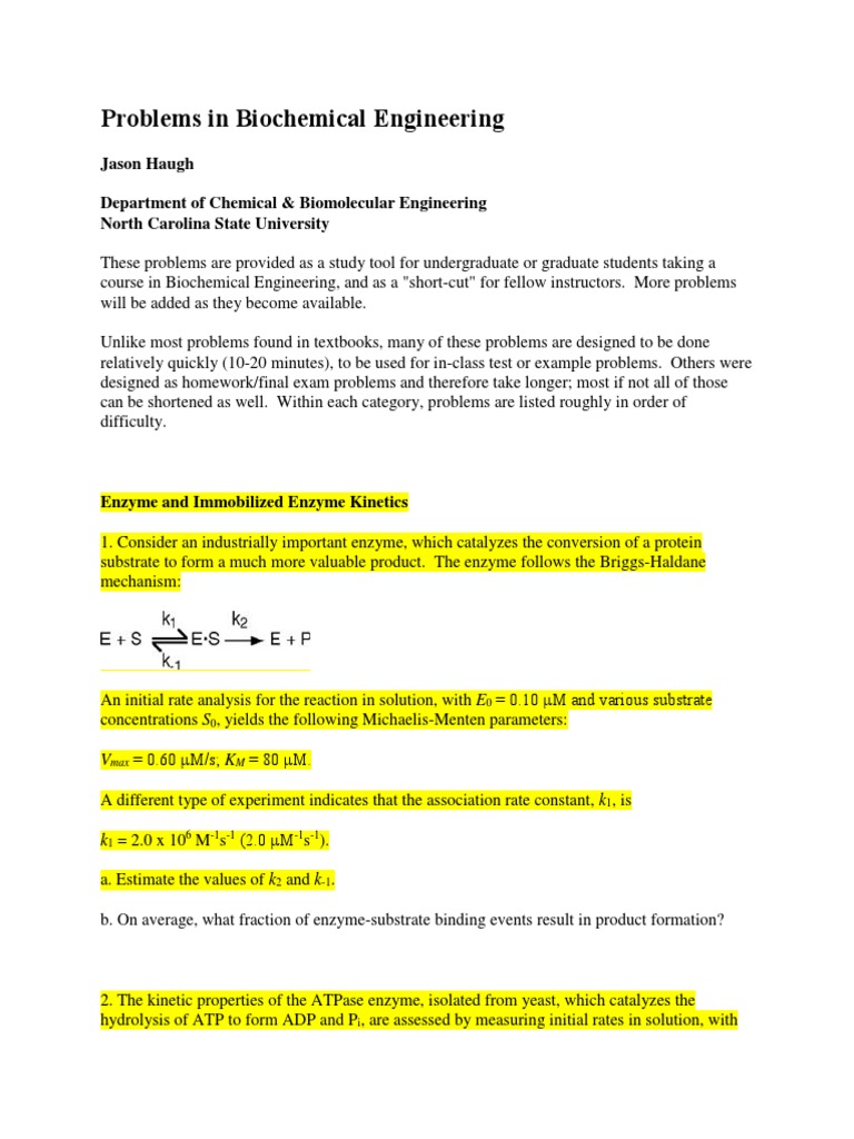 Biochemical Engineering Problem Set | PDF | Interleukin 2 | Enzyme Kinetics