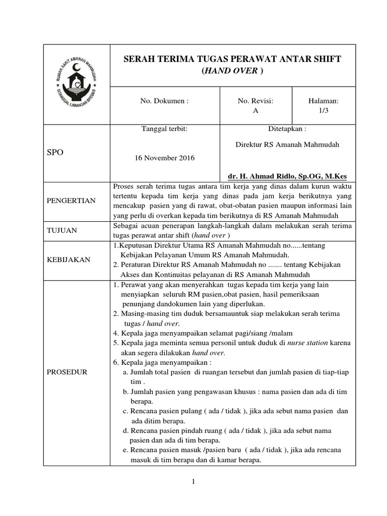 Spo Hand-Over Ita Peri | PDF