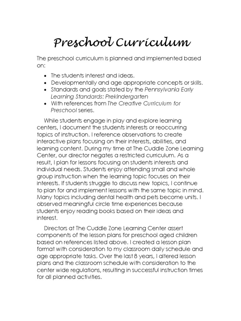 Preschool Curriculum | PDF | Preschool | Curriculum