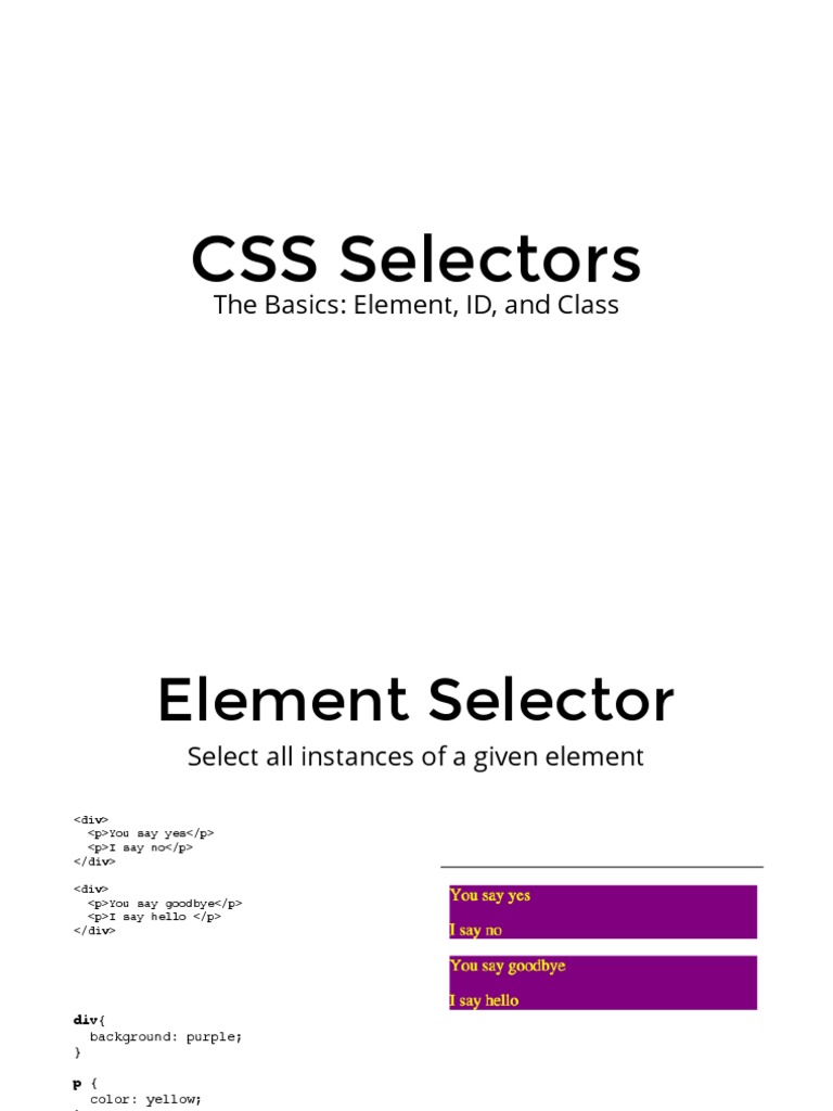 CSS Selectors: The Basics: Element, ID, and Class | PDF