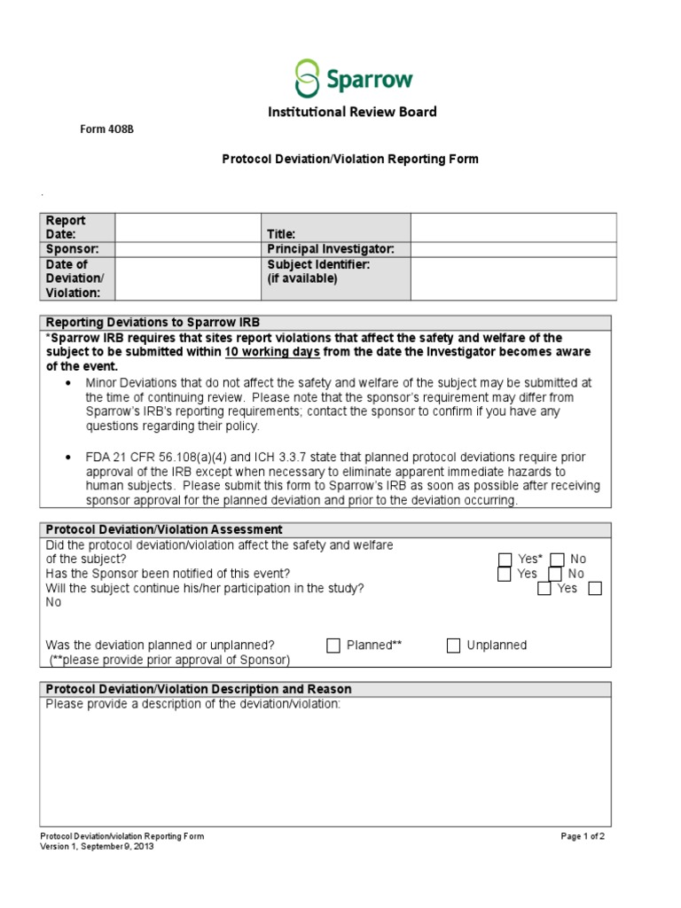Deviation-Violation Reporting Form | PDF | Institutional Review Board ...