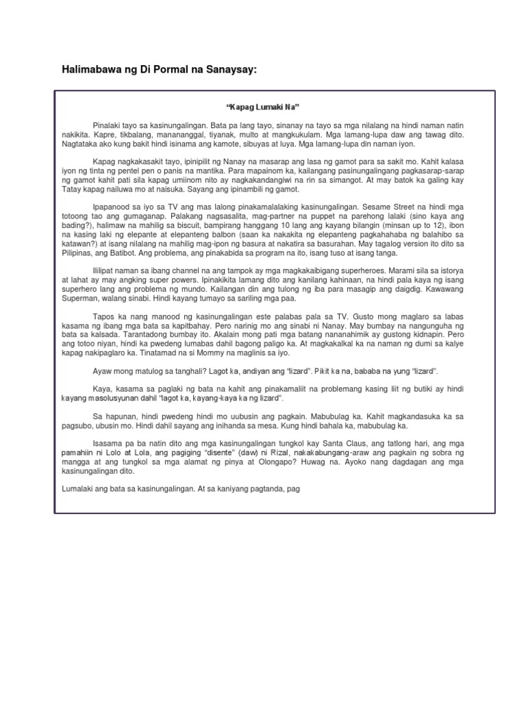 Halimabawa NG Di Pormal Na Sanaysay | PDF