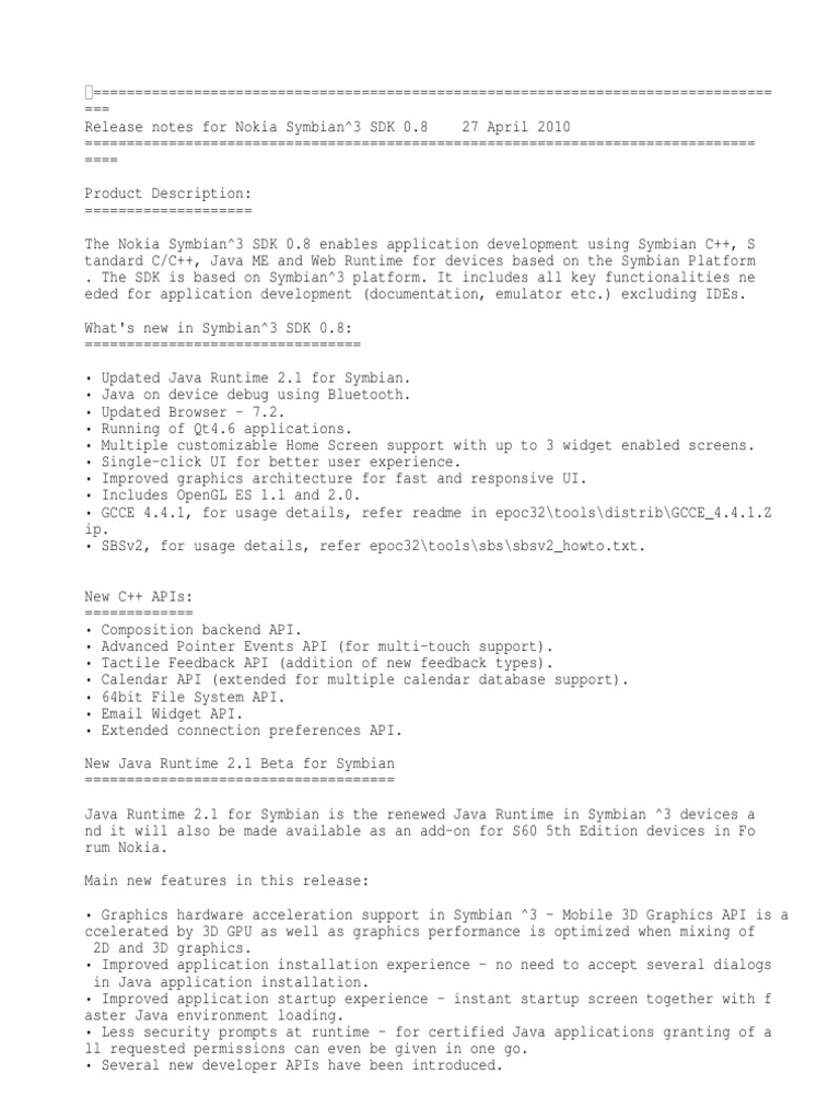 Symbian 3 SDK Release Notes v1 0 Alpha en | PDF | Java (Programming ...