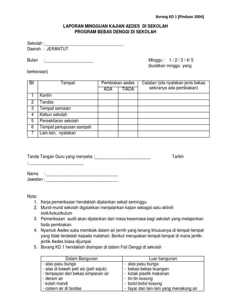 Denggi Borang Kd2 Dan Kd1 2016 | PDF