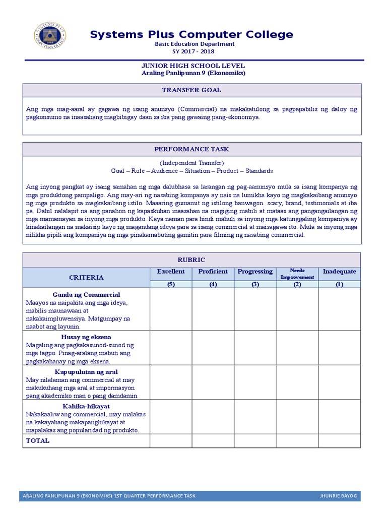 Performace Task (First Quarter AP) | PDF