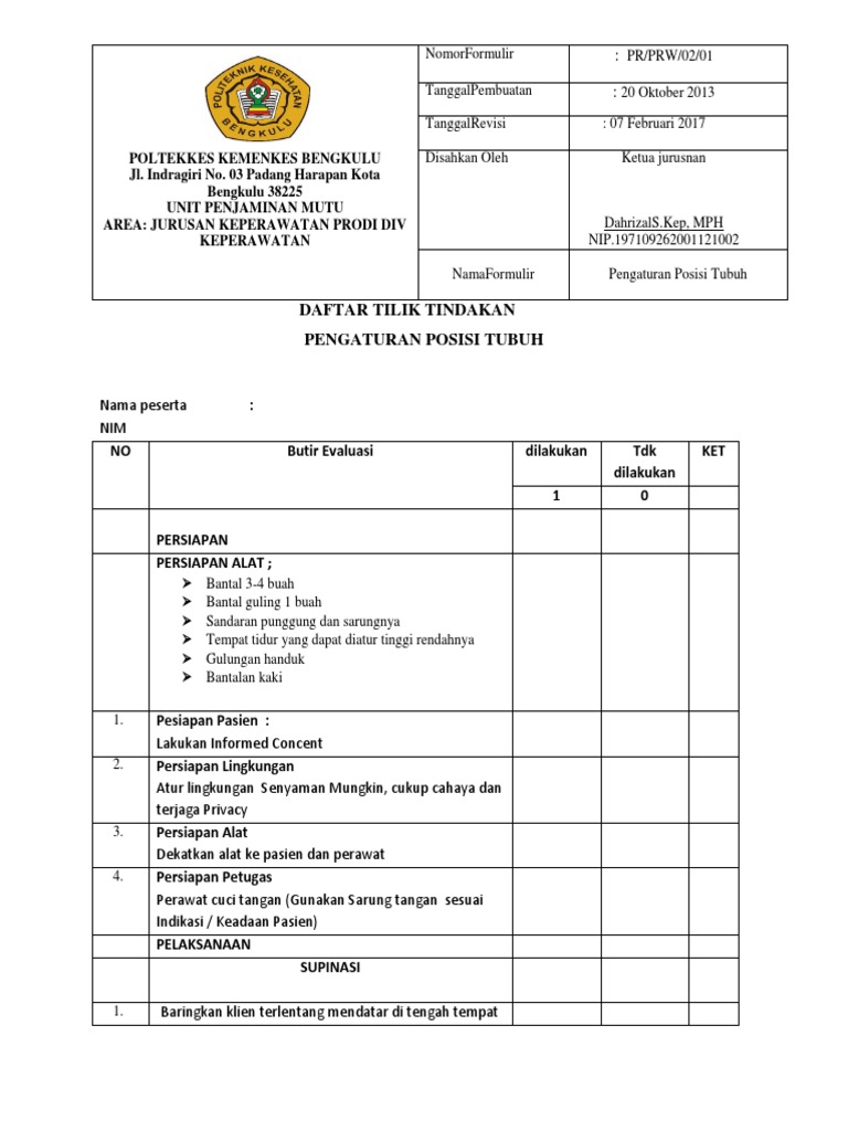 Contoh Daftar Tilik | PDF | Pengembangan Diri | Kesehatan Holistik