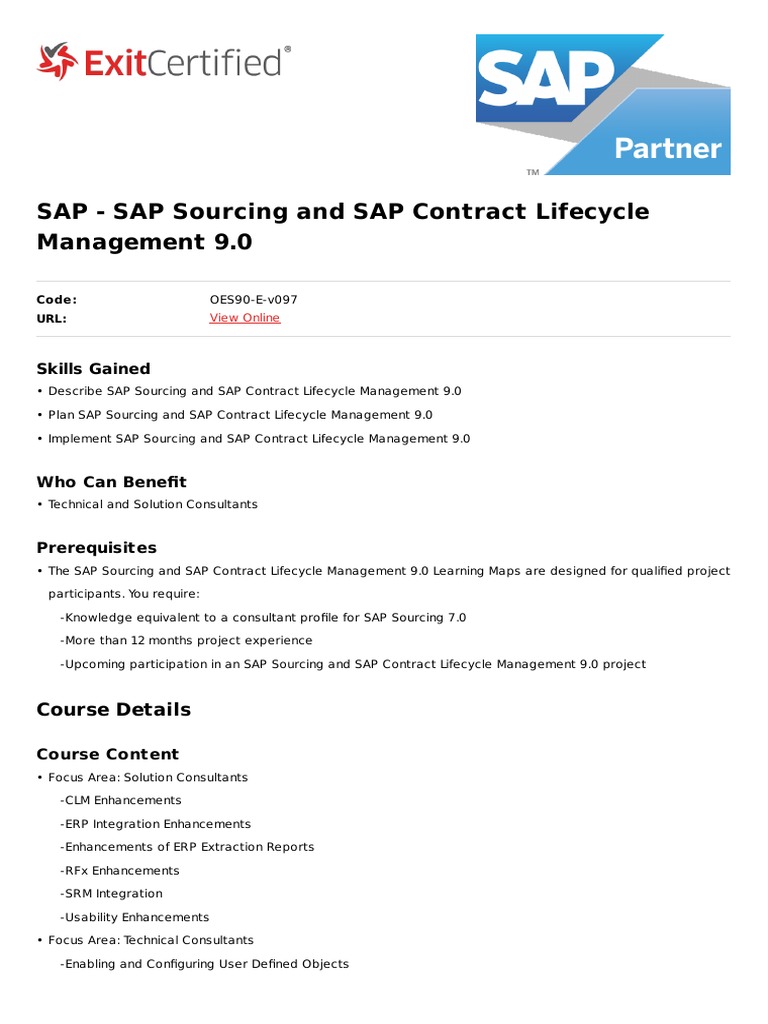Sap Sourcing and Sap Contract Lifecycle Management 9 0 | PDF
