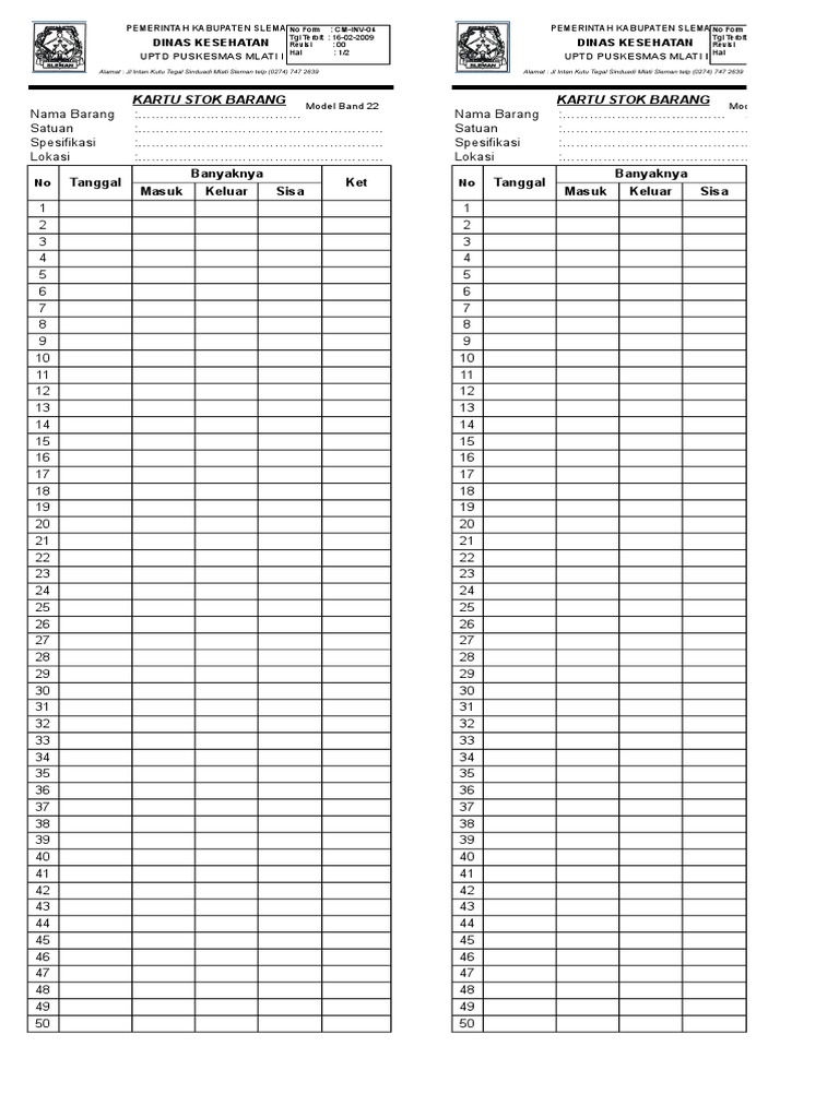 Form Kartu Stok Barang (Version 1) | PDF