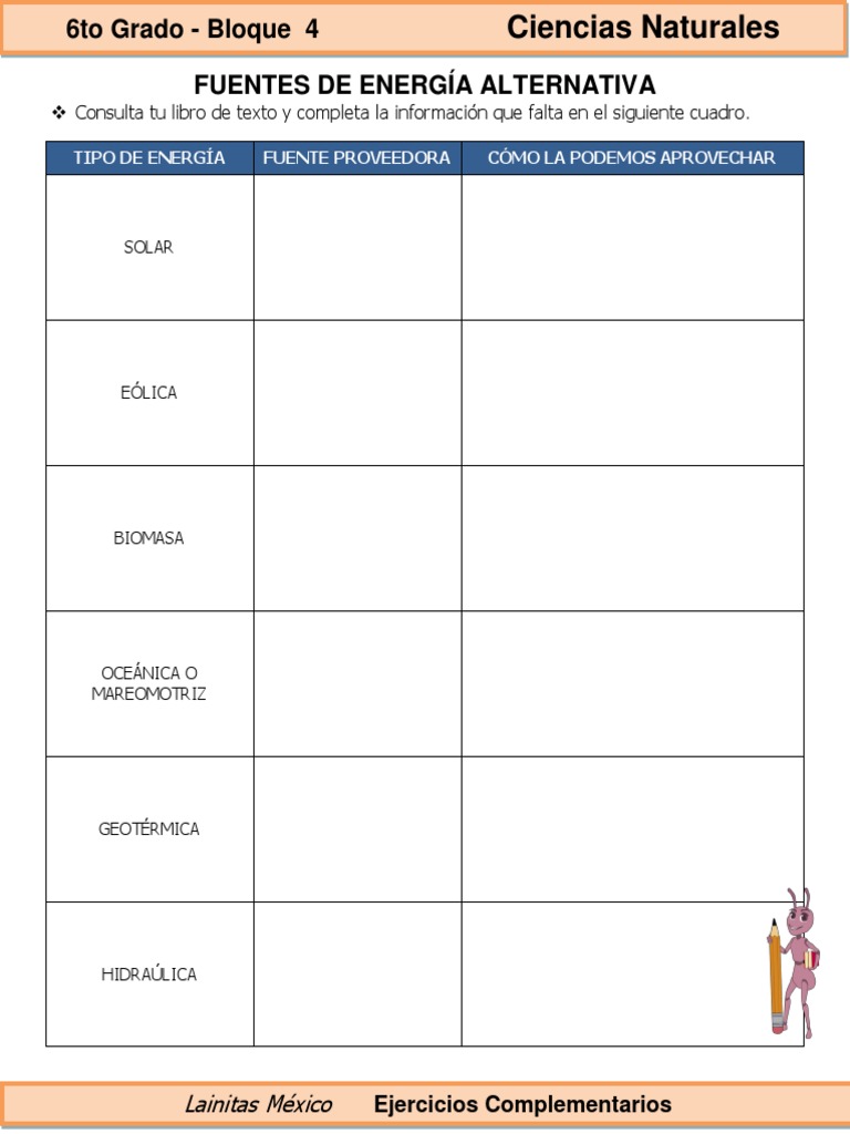 Ejercicios sobre Fuentes de Energía 6to Grado | PDF