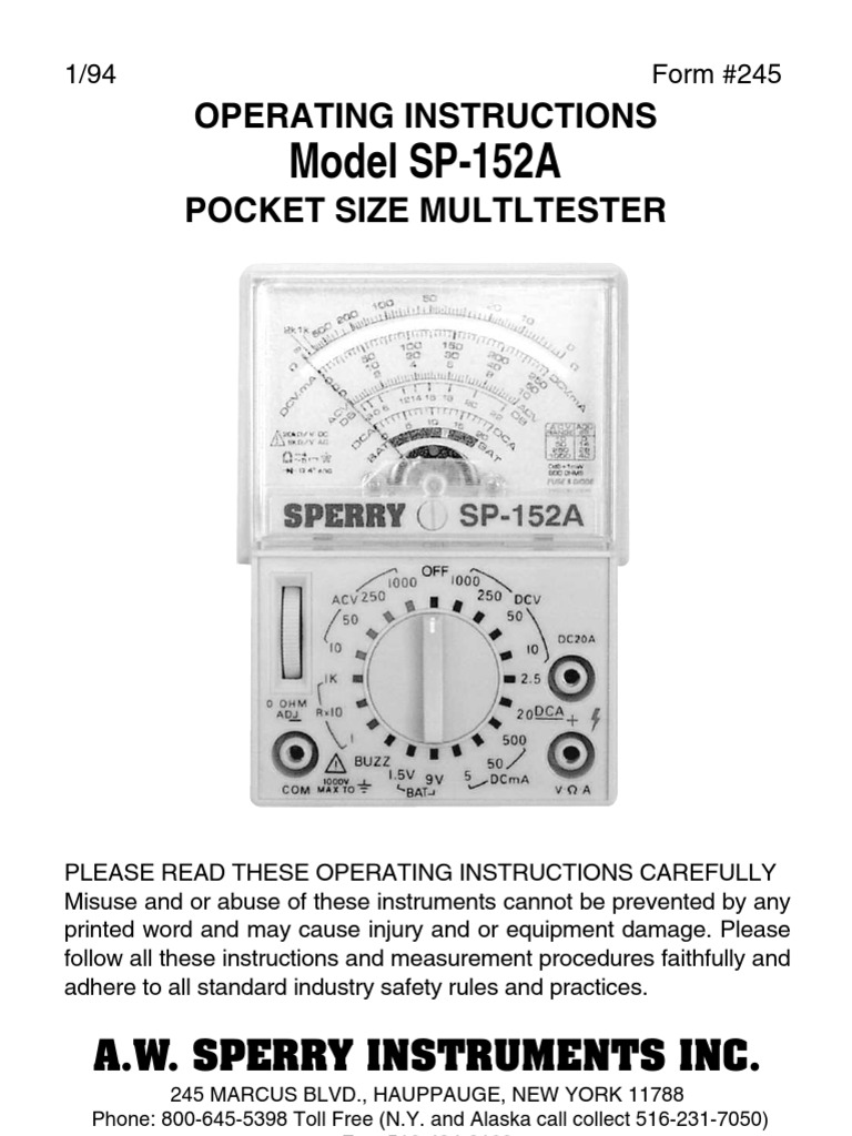 SP-152A Multimeter Operating Instructions | PDF | Electrical Network ...