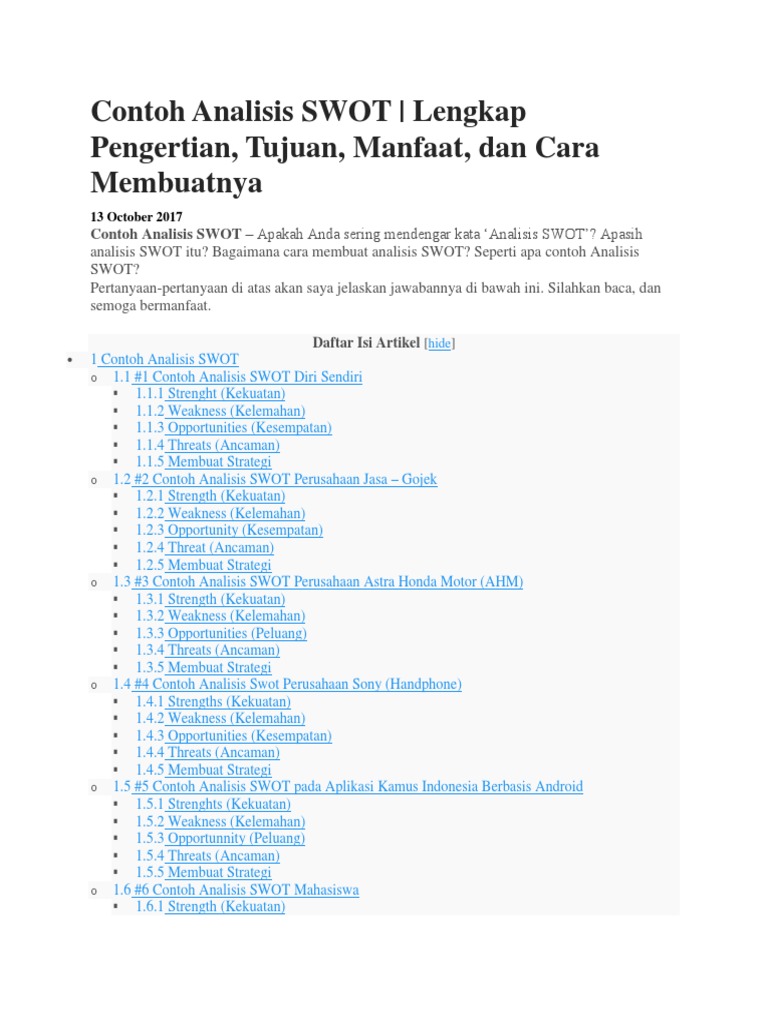 Contoh Analisis SWOT | PDF