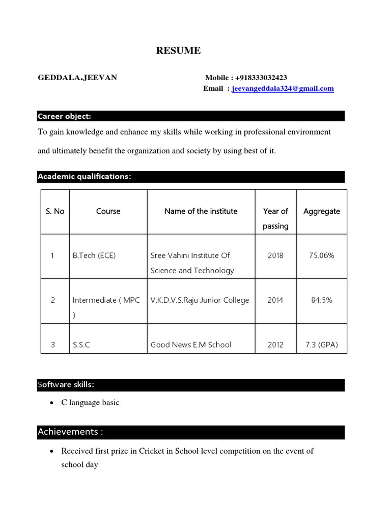 Jeevan Resume 1.0 | PDF