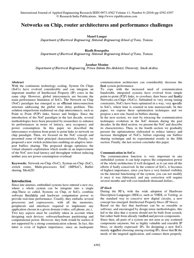 Networks On Chip, Router Architectures and Performance Challenges | PDF ...