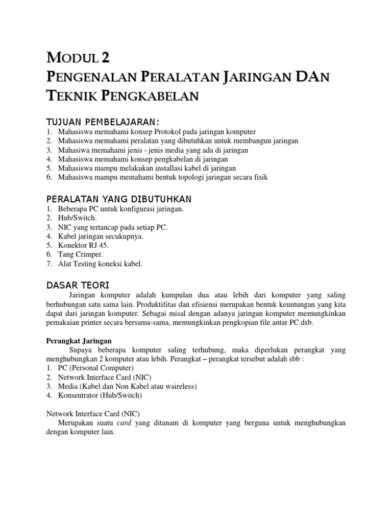 Jobsheet Jaringan Dasar Pengkabelan | PDF