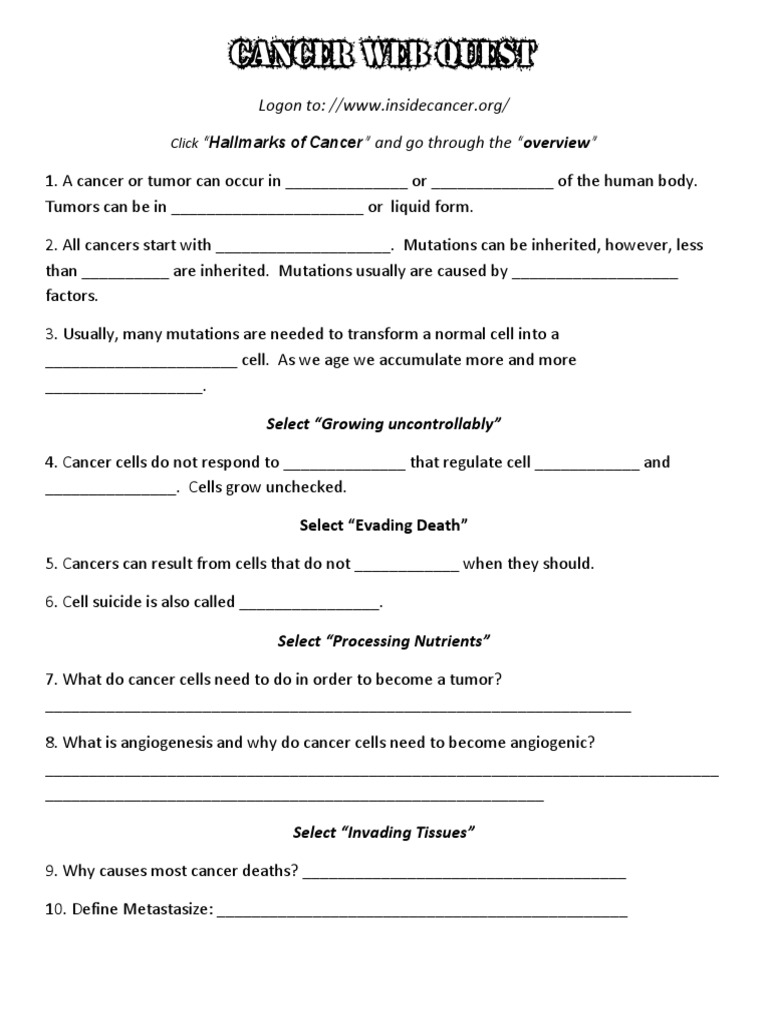 Cancer Cell Webquest | PDF | Neoplasms | Cancer
