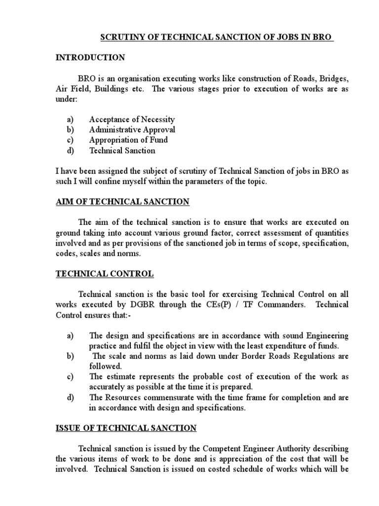 Scrutiny of Technical Sanction | Specification (Technical Standard ...