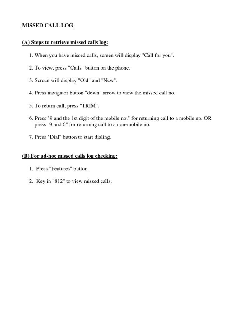 Missed Call Log (Nortel) | PDF | Telephony | Telecommunications