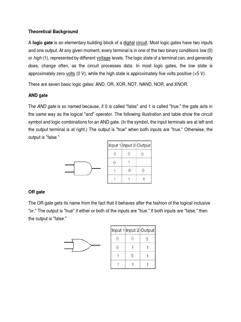 Theoretical Background Logic Gates | PDF | Logic Gate | Electrical Circuits