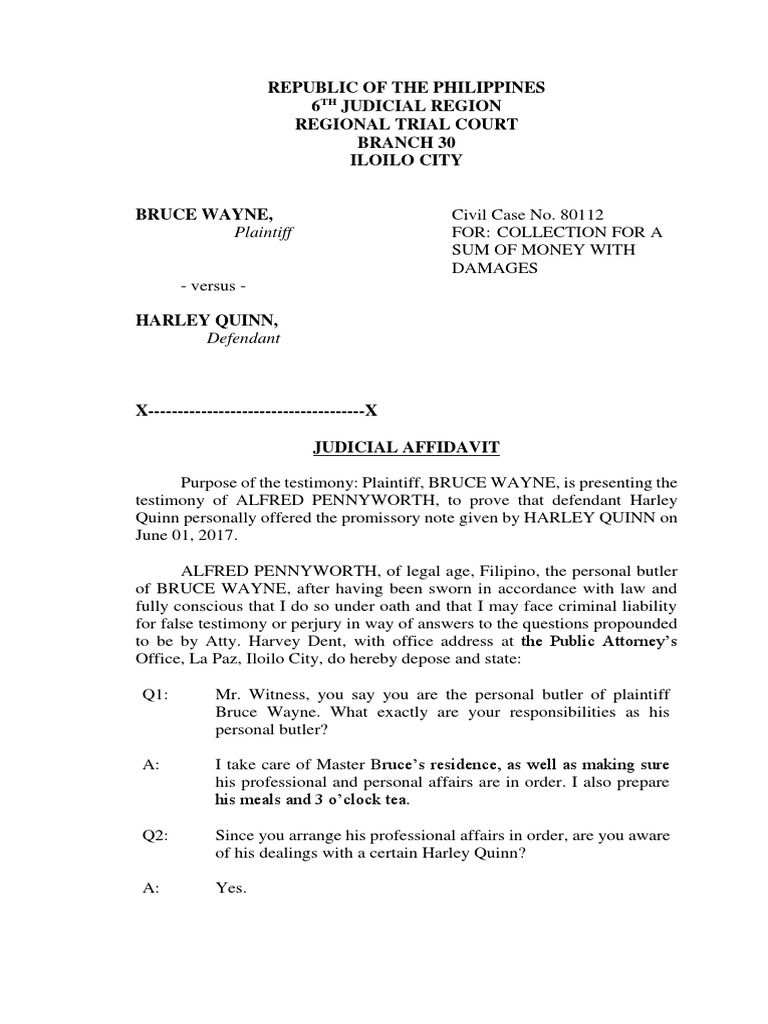 Judicial Affidavit for Money Collection | PDF | Perjury | Legal Procedure