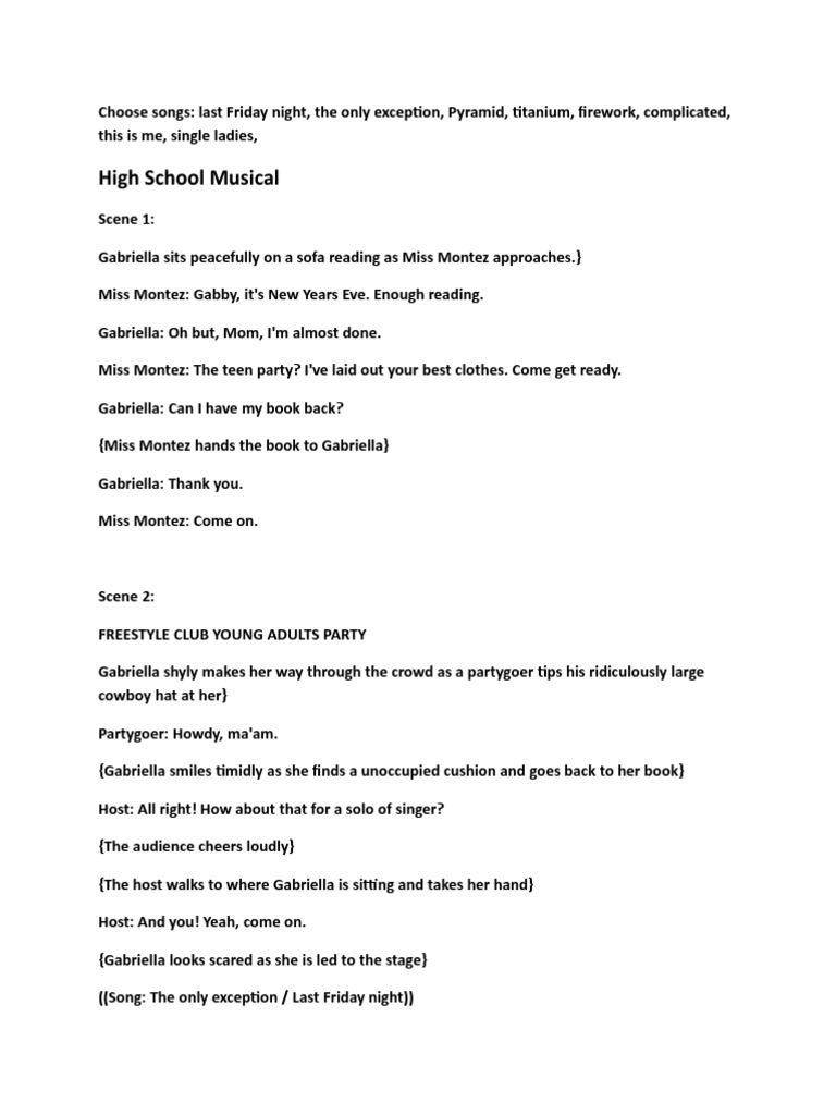 High School Musical Script | PDF | Audition | Entertainment