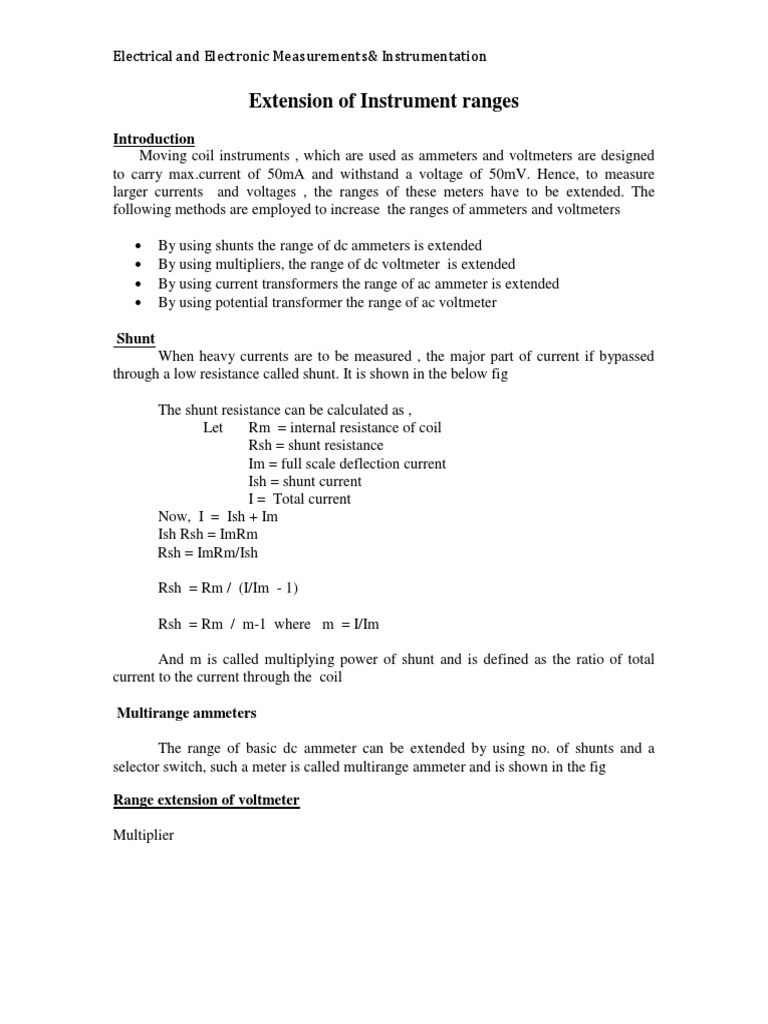Shunts and Multipliers | PDF | Electric Current | Electronics