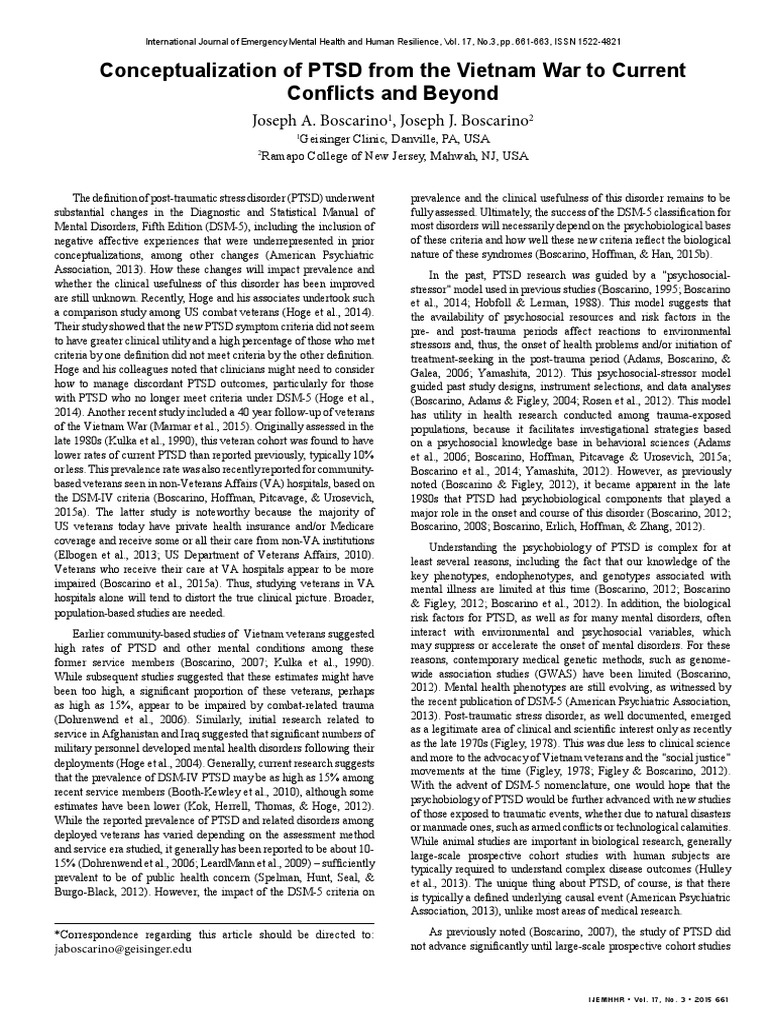 Conceptualization of PTSD From The Vietnam War To Current Conflicts and ...