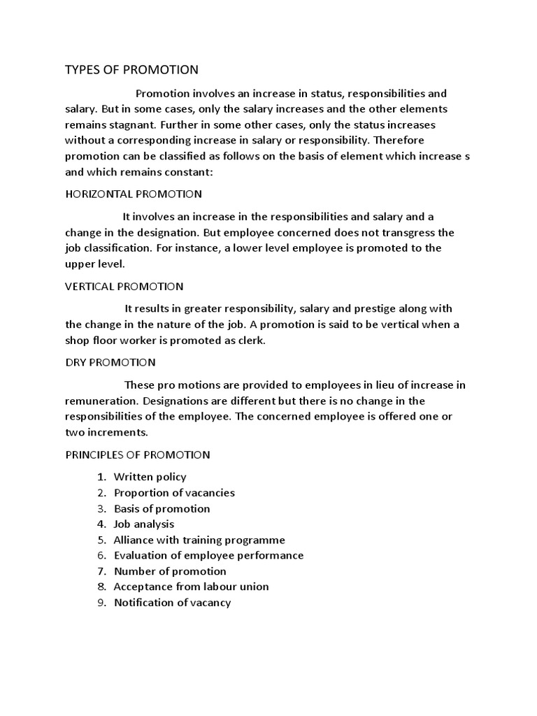 Types of Promotion | PDF | Employment | Performance Appraisal