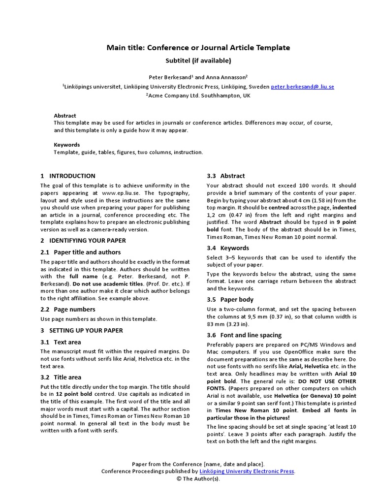 Conference Article Two Columns | PDF | Typefaces | Arial